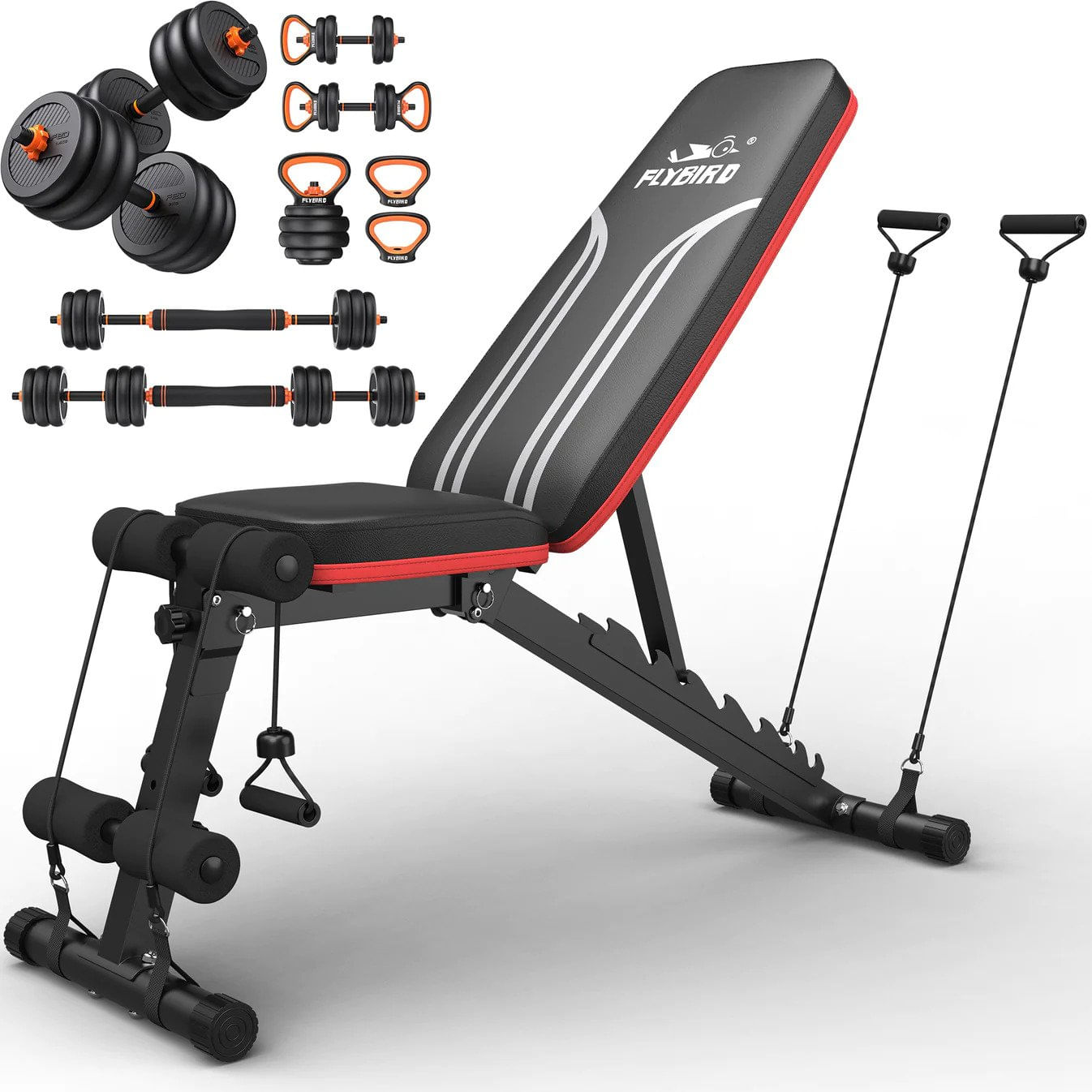 Bundle: Flybird Adjustable Weight Bench With Bands + 25 lb./50 lb./70 ...